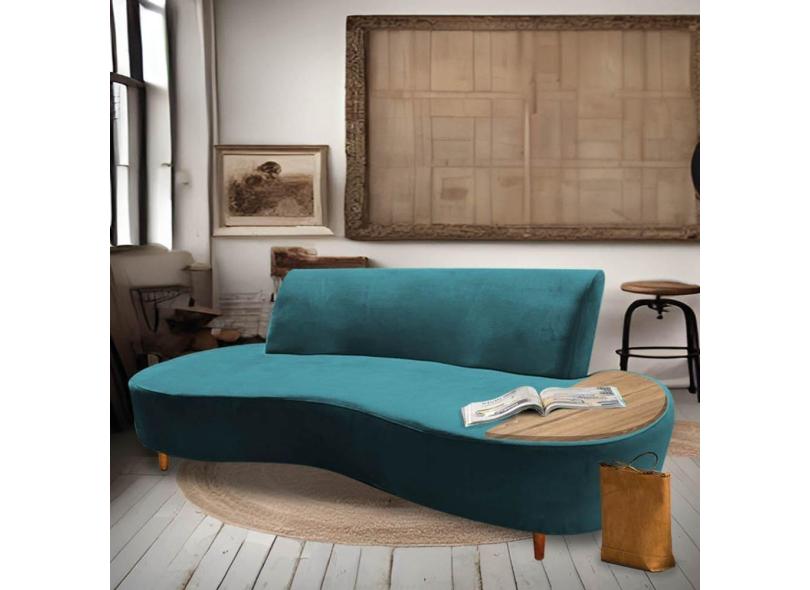 Sofá Curvo Living Premium 3 Lugares Suede Azul Turquesa Com Apoio ...