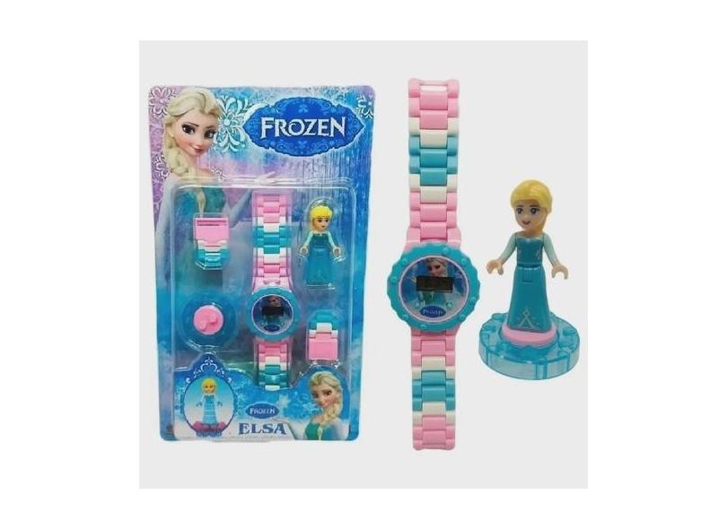 Lego Relógio Frozen Elsa Infantil Pulseira Ajustável + Mini Bonequinha ...
