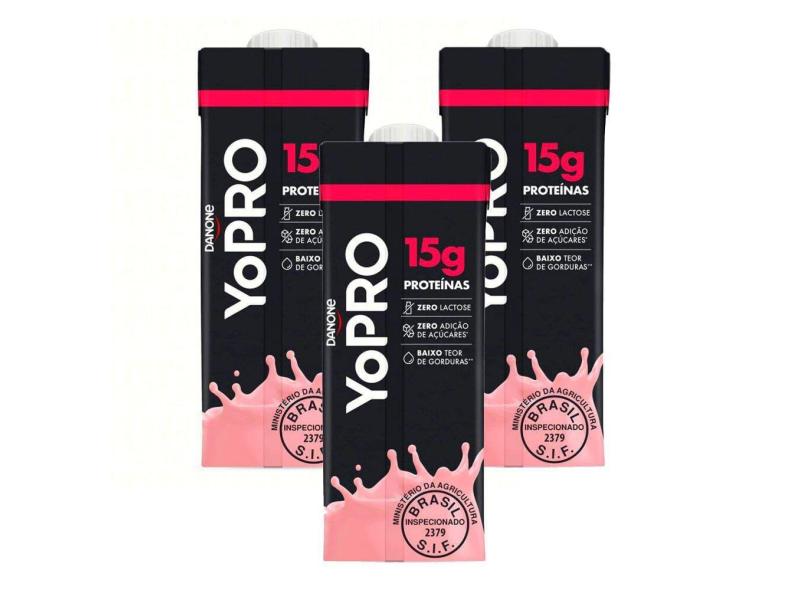 Kit 3 Bebida Láctea UHT YoPro Shake Sabor Morango 15g de Proteína 250ml ...