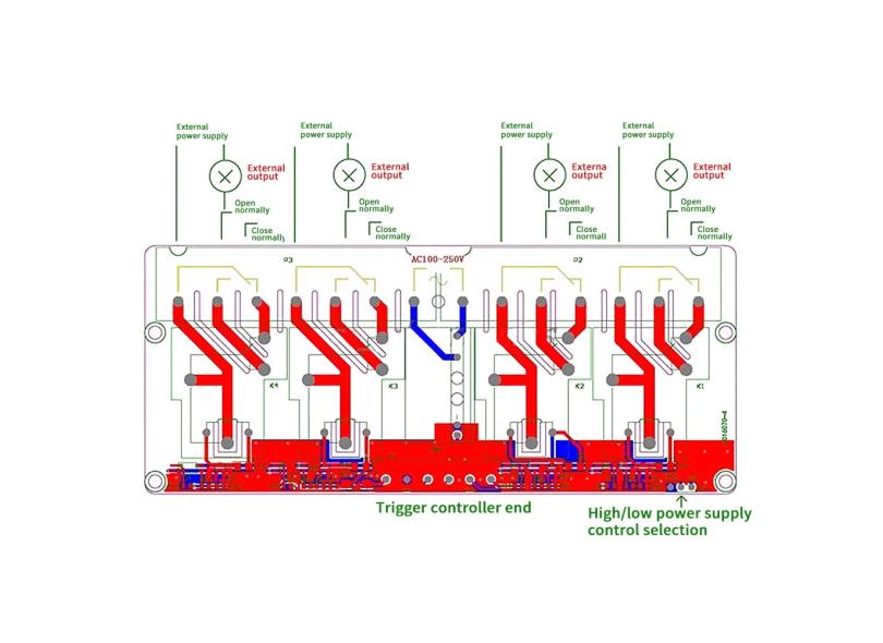 Relé, ac 100-250 V 30A Relé de 4 canais Módulo de acionamento de alto ...