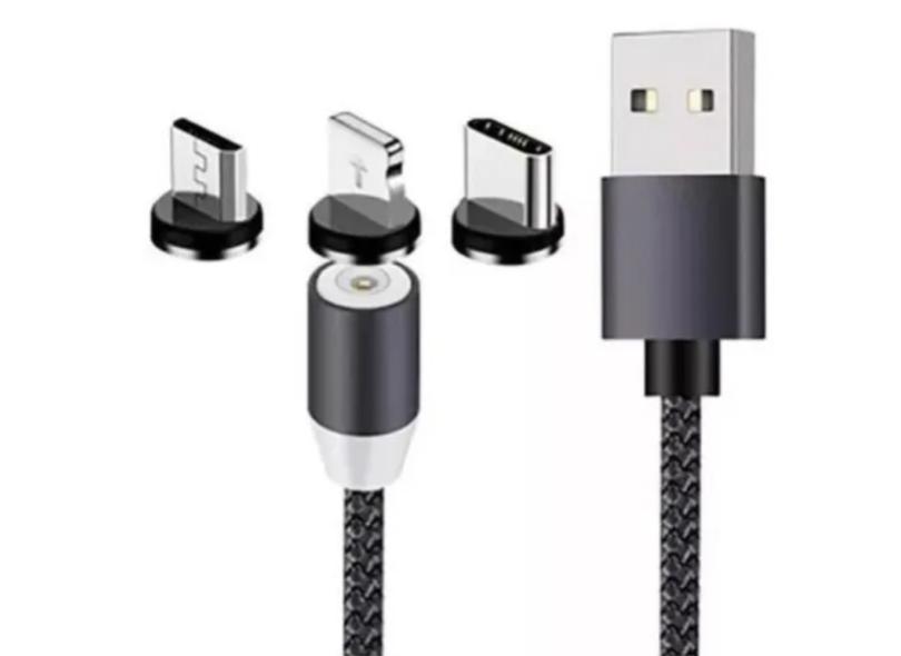 Cabo USB Magnético Para Carregador Plugs 3 em 1 Carregamento Turbo com ...