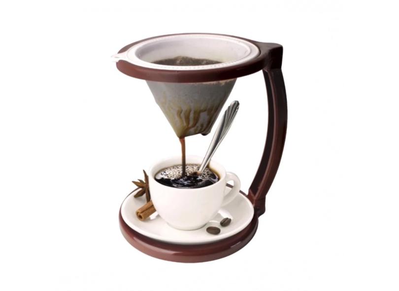 Kit Coador para Cafe com Suporte e Filtro Marrom em Plastico com o ...