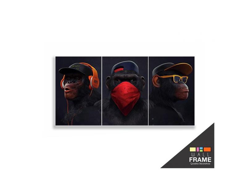 Quadro Decorativo Gang dos 3 Macacos 120x60 em tecido chassi em mdf 18 ...