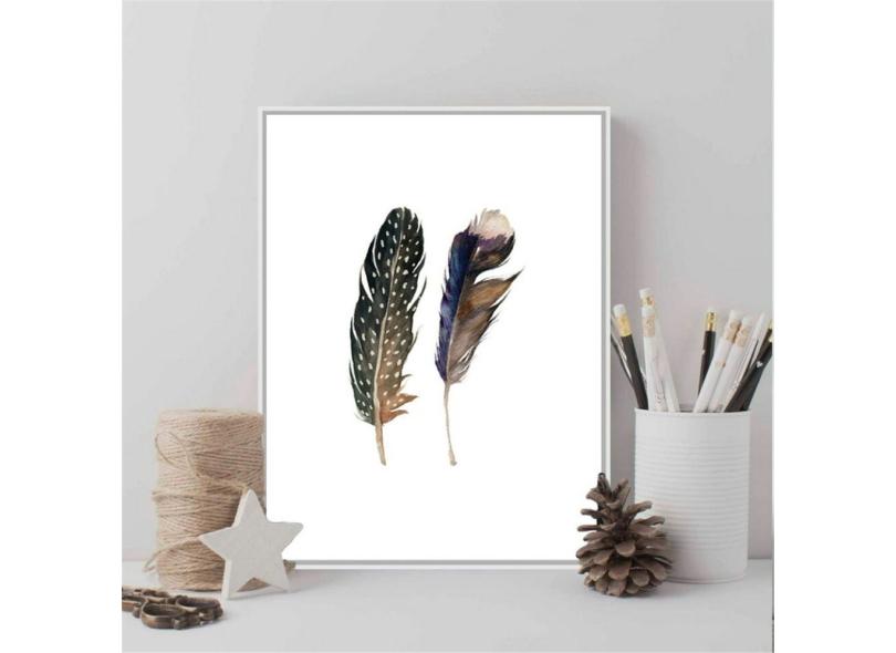 Imprimir em tela emoldurada Impresso Feather Art Pintura em Aquarela ...