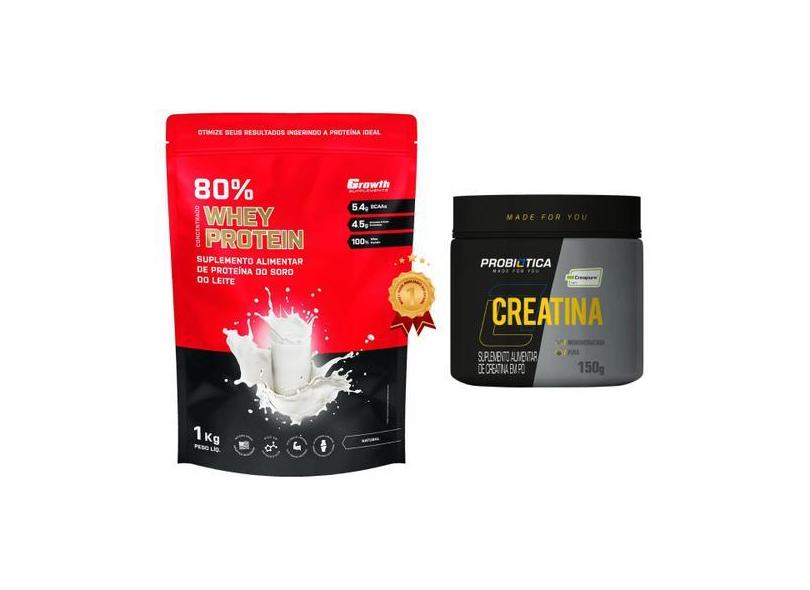 Kit Whey Concentrado Growth 1kg Sabores Creatina Creapure Growth S