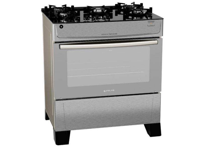 Fogão de Piso Atlas Mônaco Top Glass 5 Bocas Inox Acendimento ...