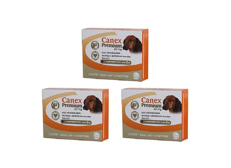Combo 3 unidades Canex Premium 450mg Vermífugo Ceva para Cães 5 kg com ...