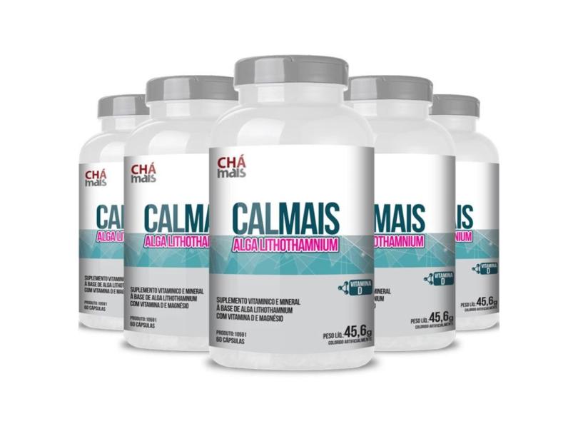 Kit com 5 Calmais Alga Lithothamnium 760mg 60 Cápsulas da Chá Mais com ...