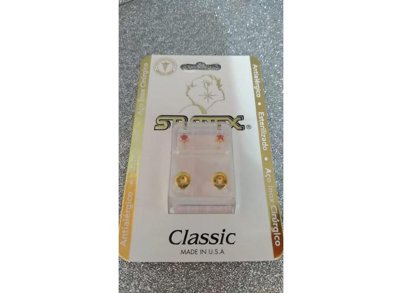 Brinco Studex Classic Dourado Com Strass Rosa 100%Antialérgicos ...