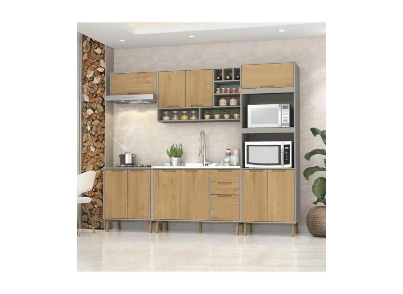 Cozinha Modulada Completa sem Tampo 5 Peças 10 Portas 3 Gavetas Cinza ...