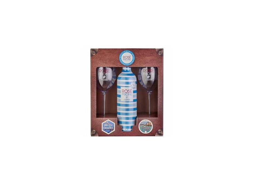 Kit Vinho Rosé Francês Rosé Piscine Stripes 750ml + 2 Taças com o ...