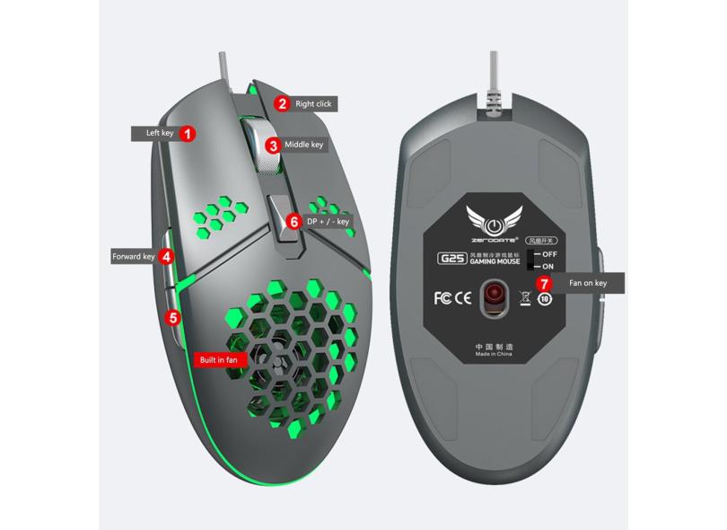 Mouse para jogos G25 com fio com ventoinha de resfriamento, laptop e ...