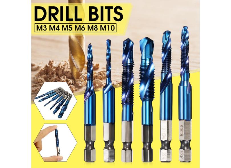 6 Peças M3-M10 1/4 \ Hex Shank Rosca Métrica de Titânio Revestido de ...