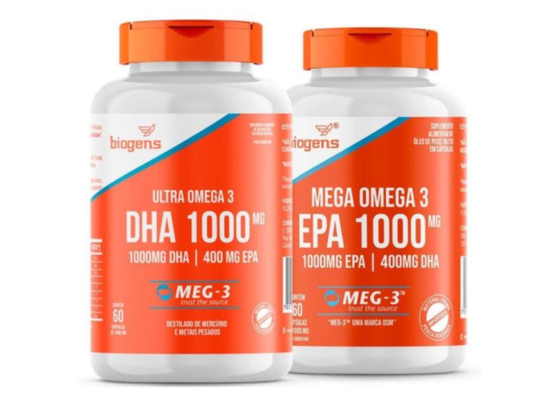 KIT MEGA OMEGA 3 1000MG EPA ULTRA OMEGA 3 1000MG DHA BIOGENS Neutro em ...