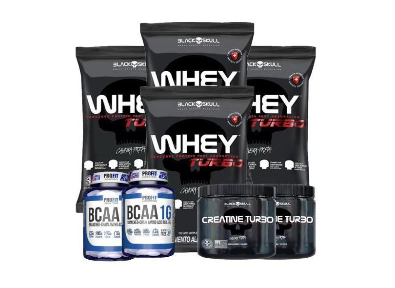 Combo 4X Suplemento Em Pó Black Skull Whey Protein Turbo Morango 900G ...
