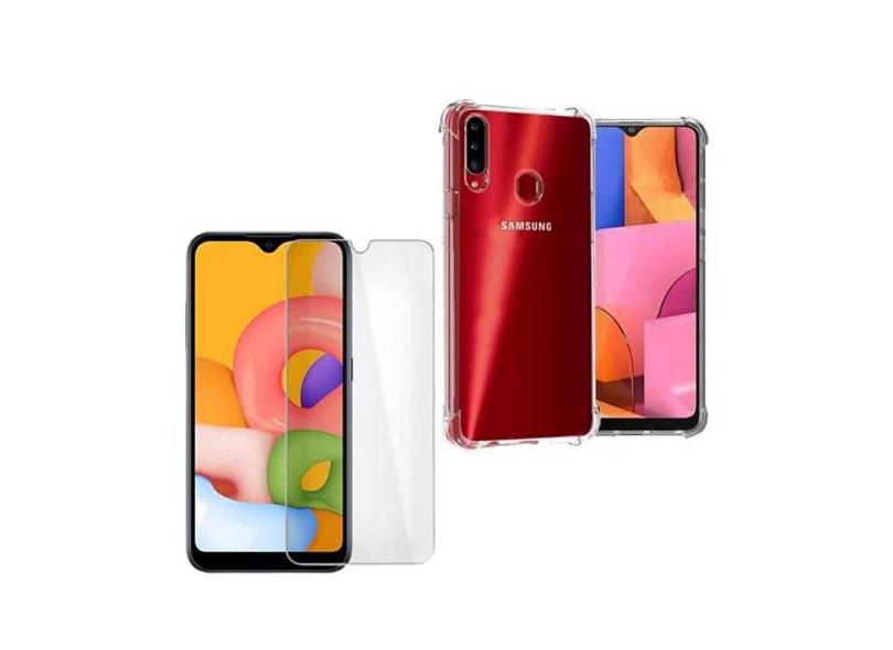 Kit Capinha Celular Antichoque Compatível Samsung Galaxy A20s + 2 Película Vidro (Não Cobre ...