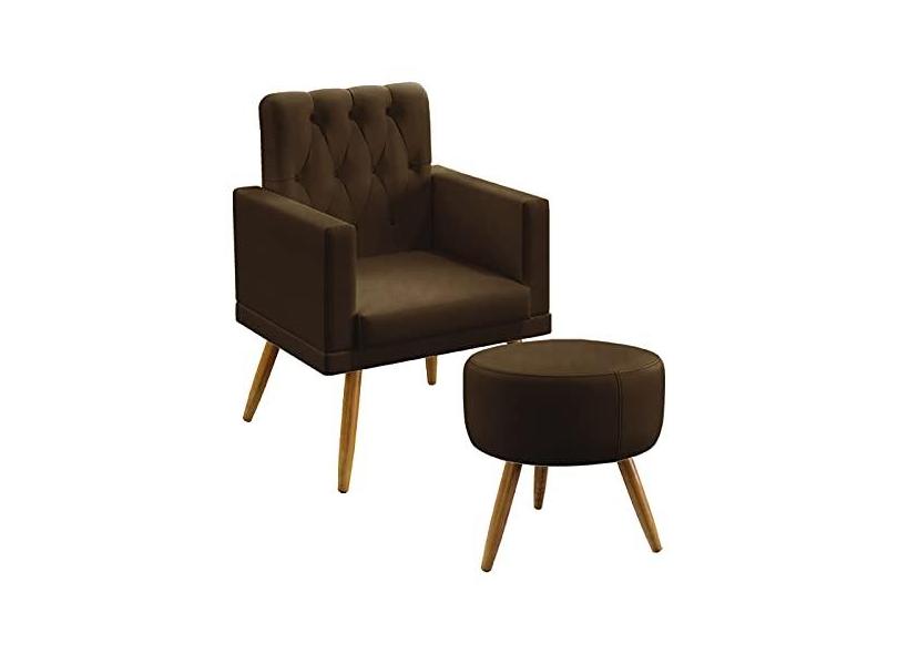 Kit Poltrona Decorativa Estofada Para Sala De Estar Nina e Puff Solar ...