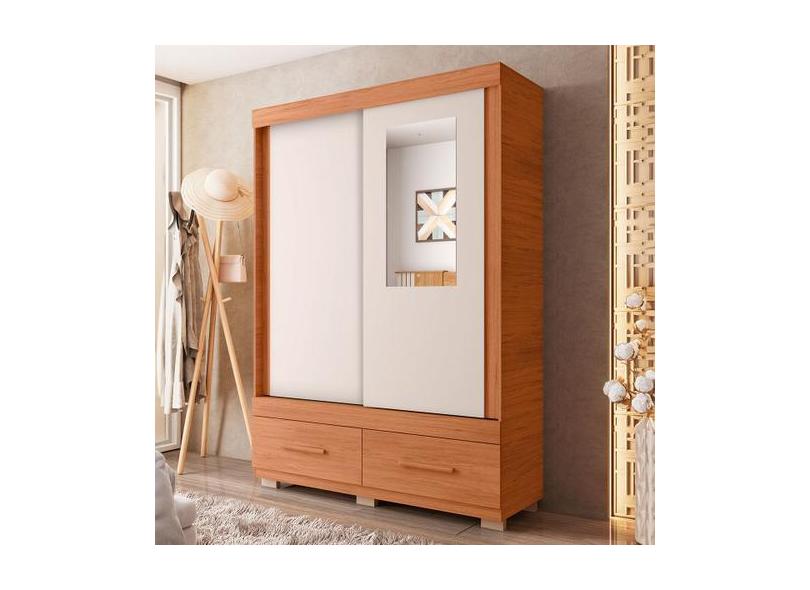 Guarda-Roupa Solteiro Sereno 2 Portas 2 Gavetas Com Espelho Freijo/Off ...