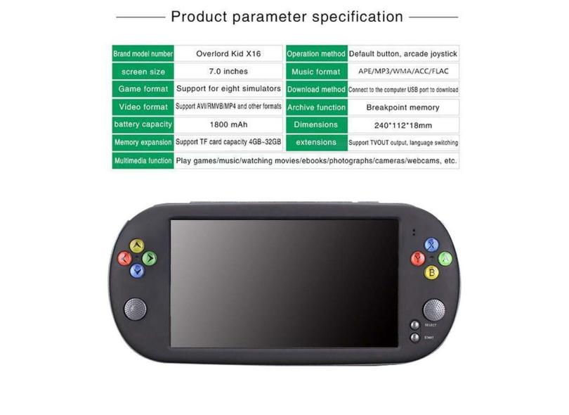 Jogo X16 7 polegadas cl¢ssico Console Handheld 1300 Built-in Games com ...