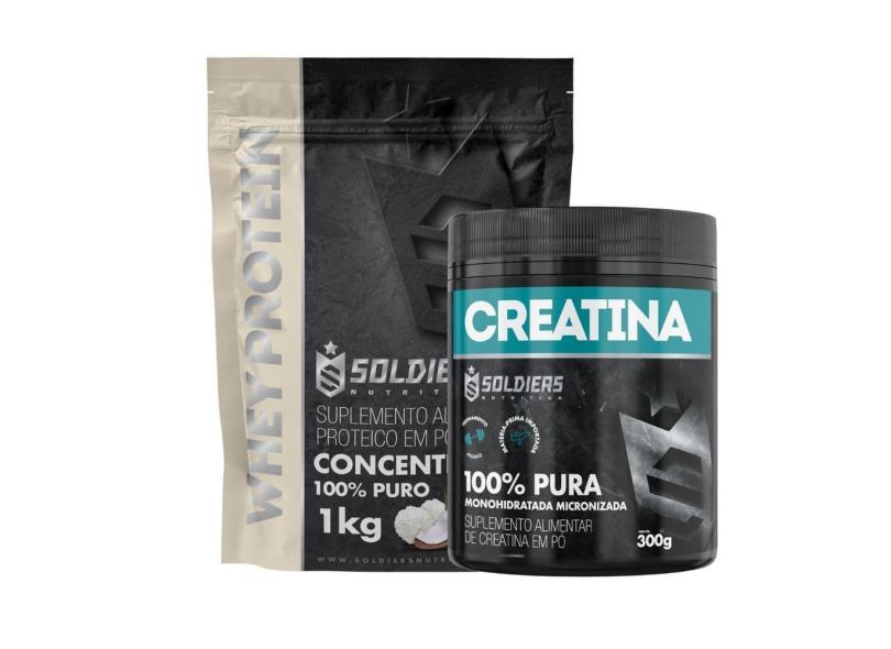 Kit Whey Protein Concentrado 1kg Creatina Monohidratada Pote 300g