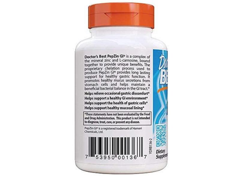 PepZin GI Complexo de Zinco-L-Carnosina Doctors Best - 120 Cápsulas ...
