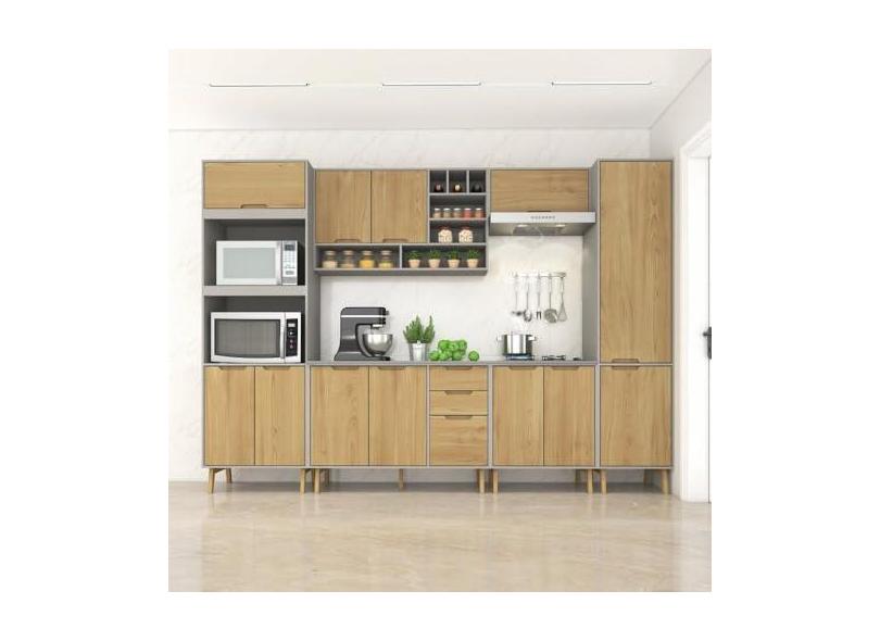 Cozinha Modulada Completa com Tampo 7 Peças 12 Portas 3 Gavetas Cinza ...