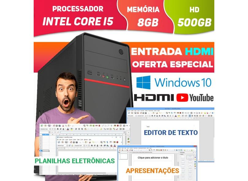 Computador de Mesa Pc Cpu Intel Core i5 Hdmi 8GB HD 500GB Windows 10 ...