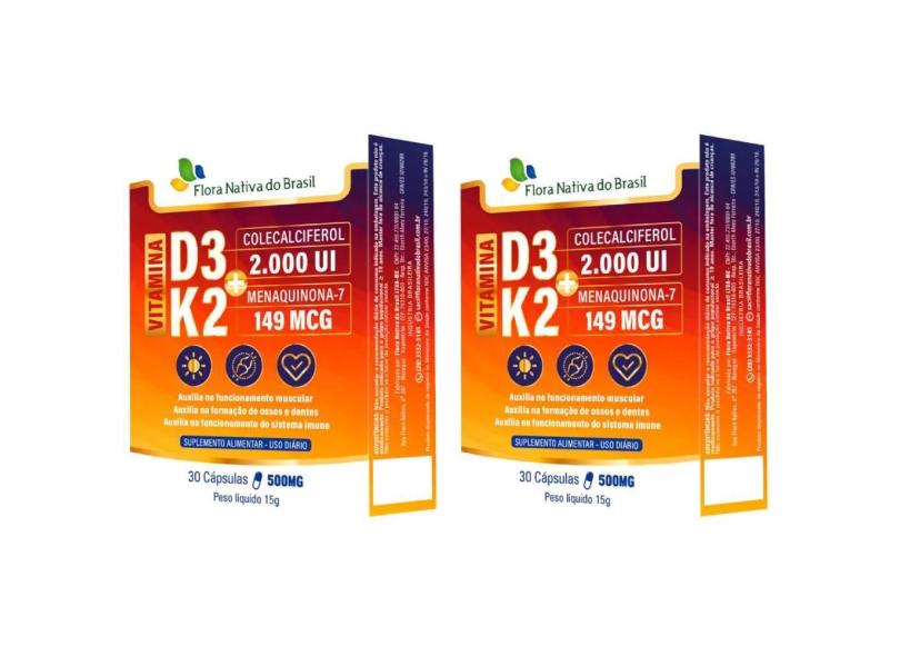 Kit 2X Vitamina K2 (Mk-7) + Vitamina D3 30 Cápsulas - Flora Nativa com ...
