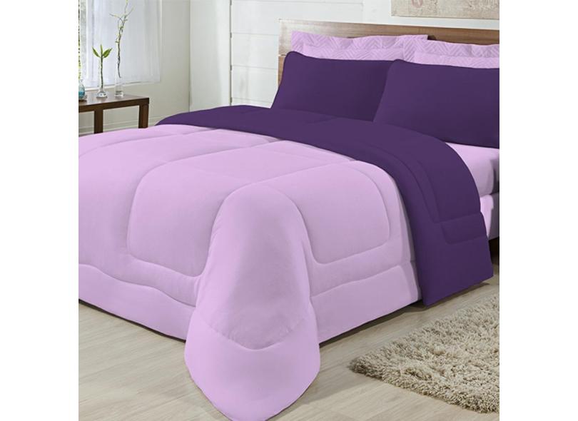 Kit 03 Peças Edredom Casal King 100% Algodão Lilás com Roxo com o ...