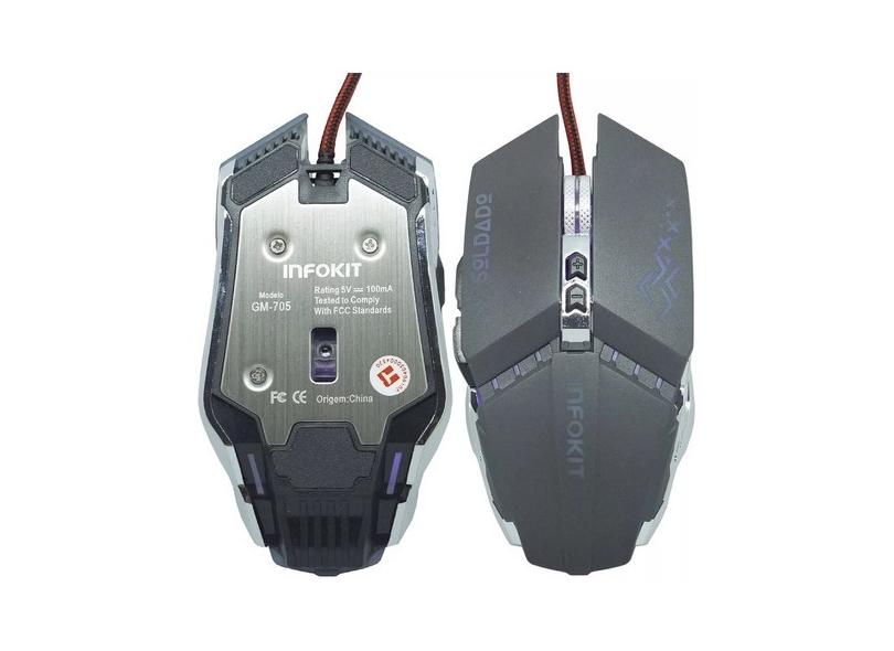 Mouse Óptico Gamer Usb 2400 Dpi 6 Botões Led Rgb 4 Cores Cabo Infokit X Soldado GM-705 com o ...