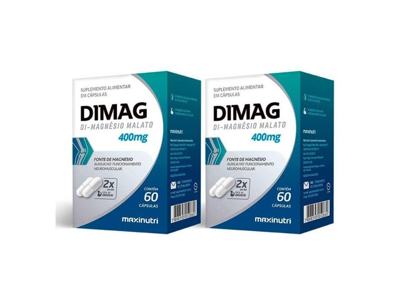 Kit 2 Energético Natural Dimag Di-Magnésio 400mg 60 Capsulas com o ...