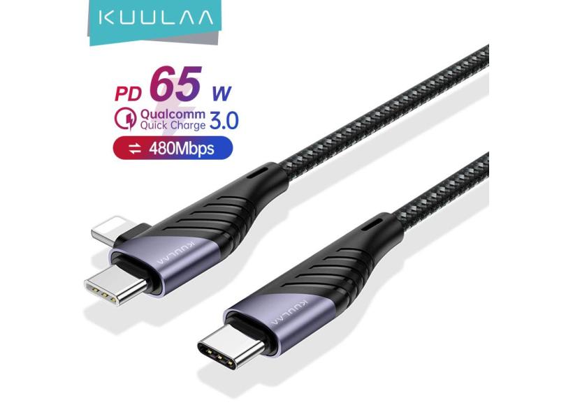 Kuulaa usb c para usb tipo c para relâmpago cabo pd 65w 20w carregamento rápido fio de carga ...