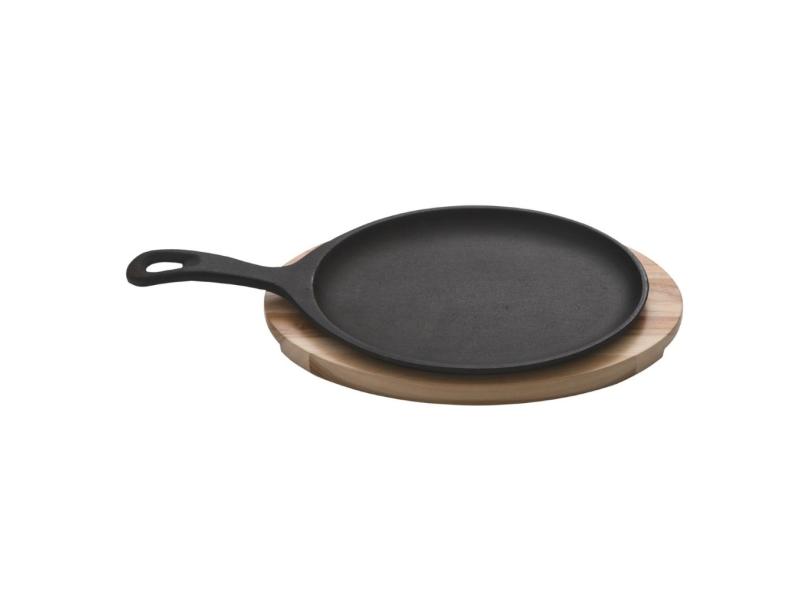 Grill Oval em Ferro Fundido 30,5x18,5 cm com Base em Madeira Teca ...