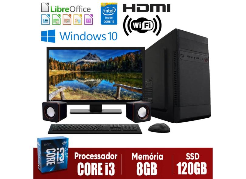 Computador Completo Pc Cpu Monitor Intel Core I3 8GB ssd 120GB Windows ...