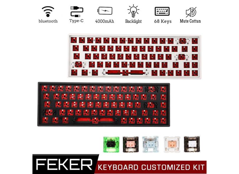 Feker 68 teclas hotswap diy teclado personalizado kit triple mode ...