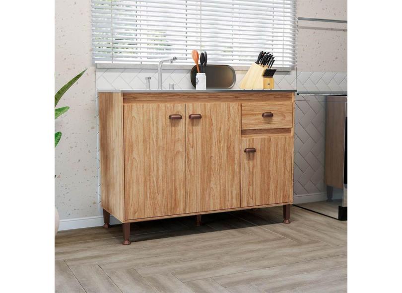 Balcão para Pia de Cozinha 120cm Puxador Concha Cor Mel Móvel Bento com ...