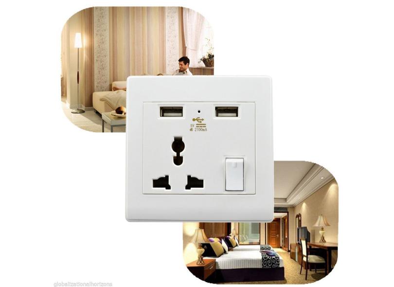Universal 2-port Usb Tomada De Parede Carregador Ac Power Receptáculo ...