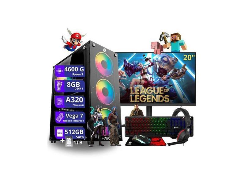 Computador PC Gamer Completo AMD Ryzen 5 4600g Vega 7 8gb dd4 512gb ss ...