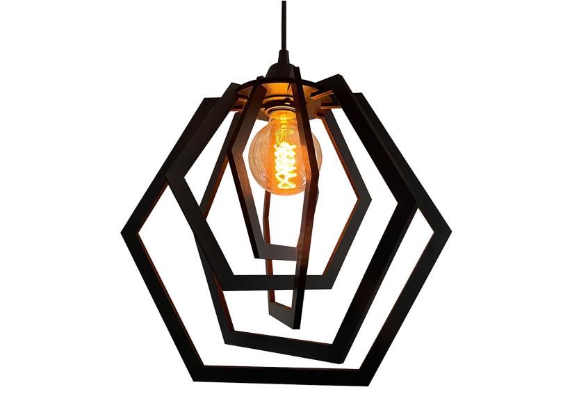 Lustre Luminária Pendente Madeira Sala Moderno Luxo Hexágono com o ...