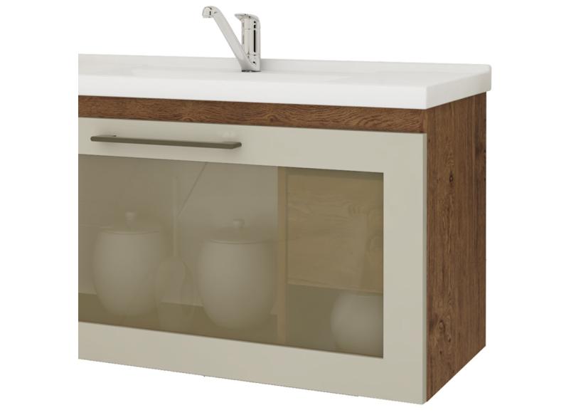 Gabinete Banheiro 80cm Porta Reflecta com Pia Hibisco Amendoa/Off White ...
