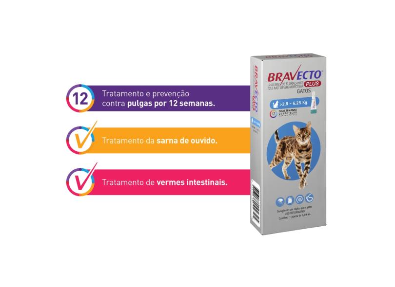 Antipulgas MSD Bravecto Plus Transdermal para Gatos de 2,8kg até 6,25kg - 1 Pipeta com o Melhor ...
