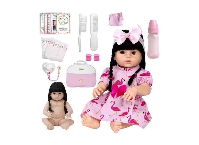Boneca Reborn Morena 100% Silicone Com Chupeta Bolsa Itens - Cegonha R ...