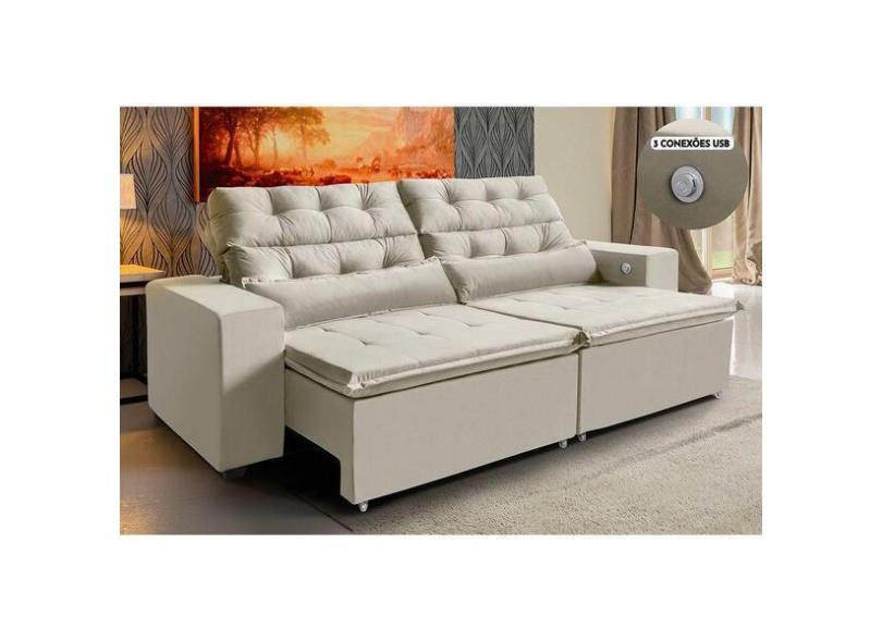 Sof 3 Lugares Retr til Reclin vel 2,12m 3 Portas Usb Bege com o Melhor ...