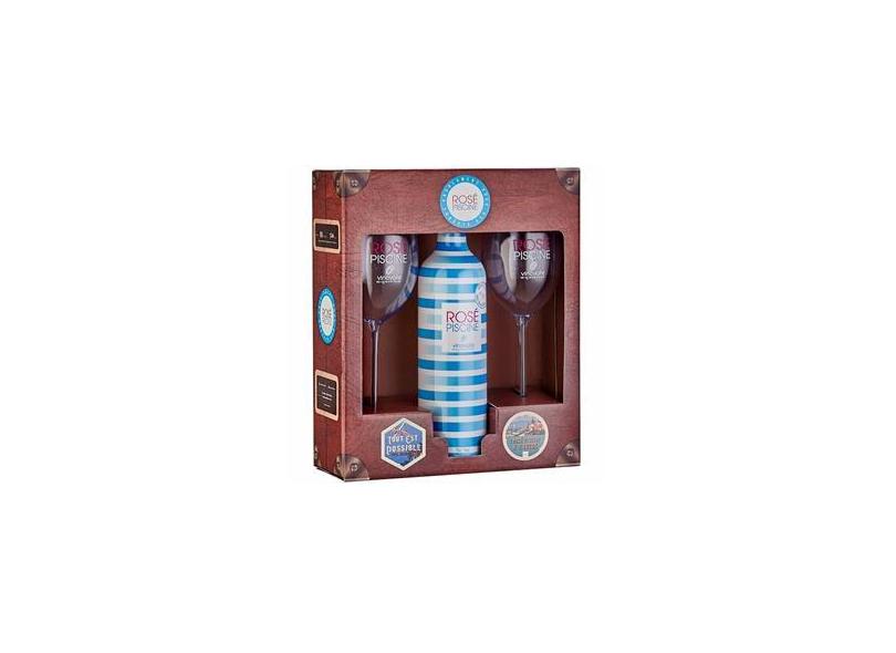 Kit Vinho Rosé Francês Rosé Piscine Stripes 750ml + 2 Taças com o ...