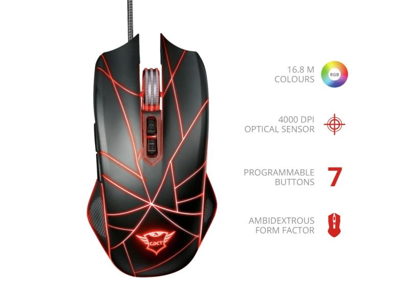 Mouse Gamer Ture Rgb GXT 160 Ambidestro 4000Dpi 7 botões Função Macro ...
