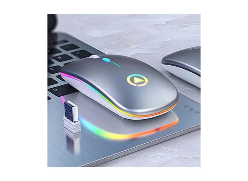 TBEOEN Mouse óptico sem fio de 2,4 GHz recarregável por USB RGB sem fio ...