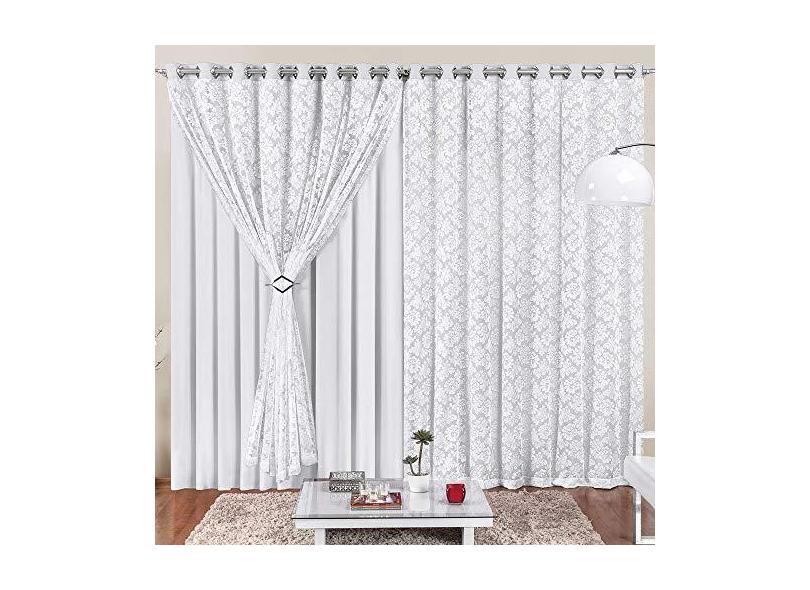 Cortina Serena para Trilho Comum Tecido Renda Floral e Malha 2,00m x 1 ...