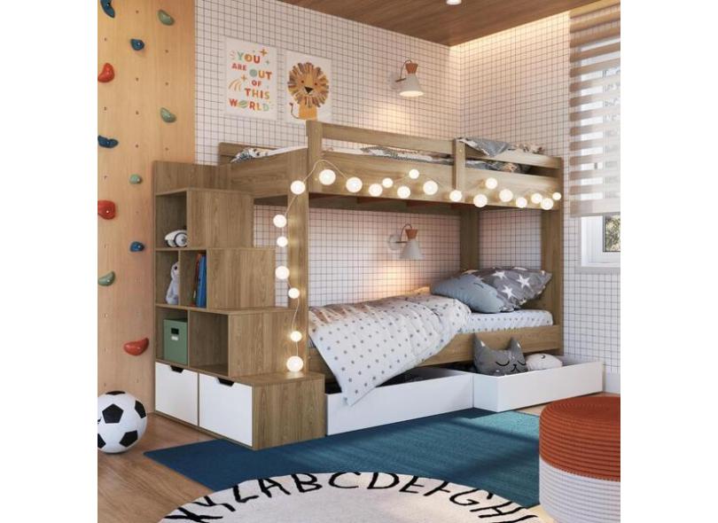 Cama Beliche Infantil Com Escada E Nichos Com 2 Gavet es Marr em ...