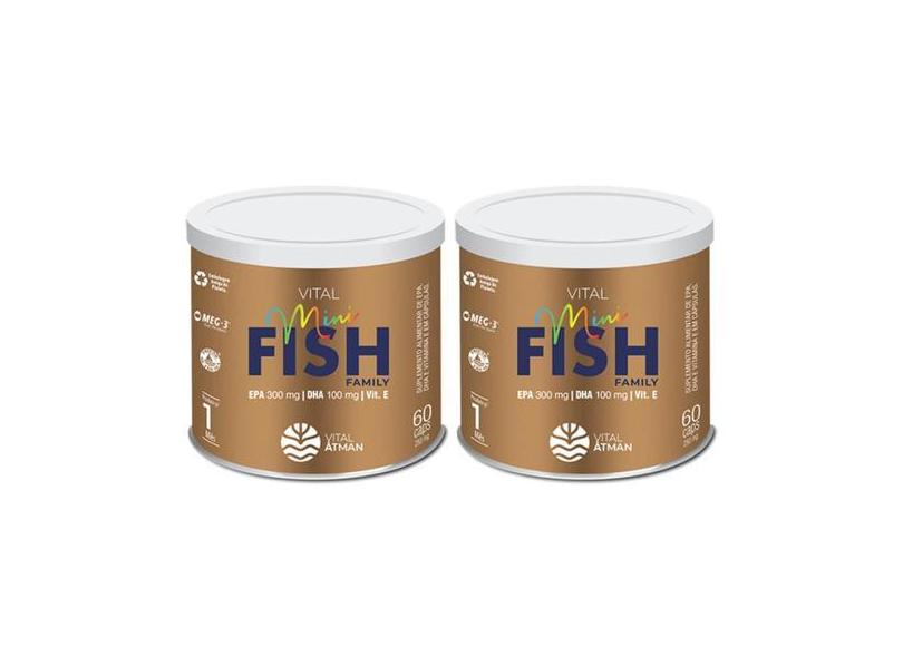 2x Vital Mini Fish Ômega 3 Vitamina E Vital Âtman 60 Cápsulas, Sem Sab ...