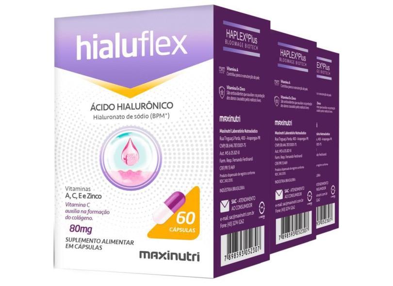 Kit 3 Caixas Hialuflex Ácido Hialurônico Bpm 80Mg 60 Cápsulas Maxinutri ...
